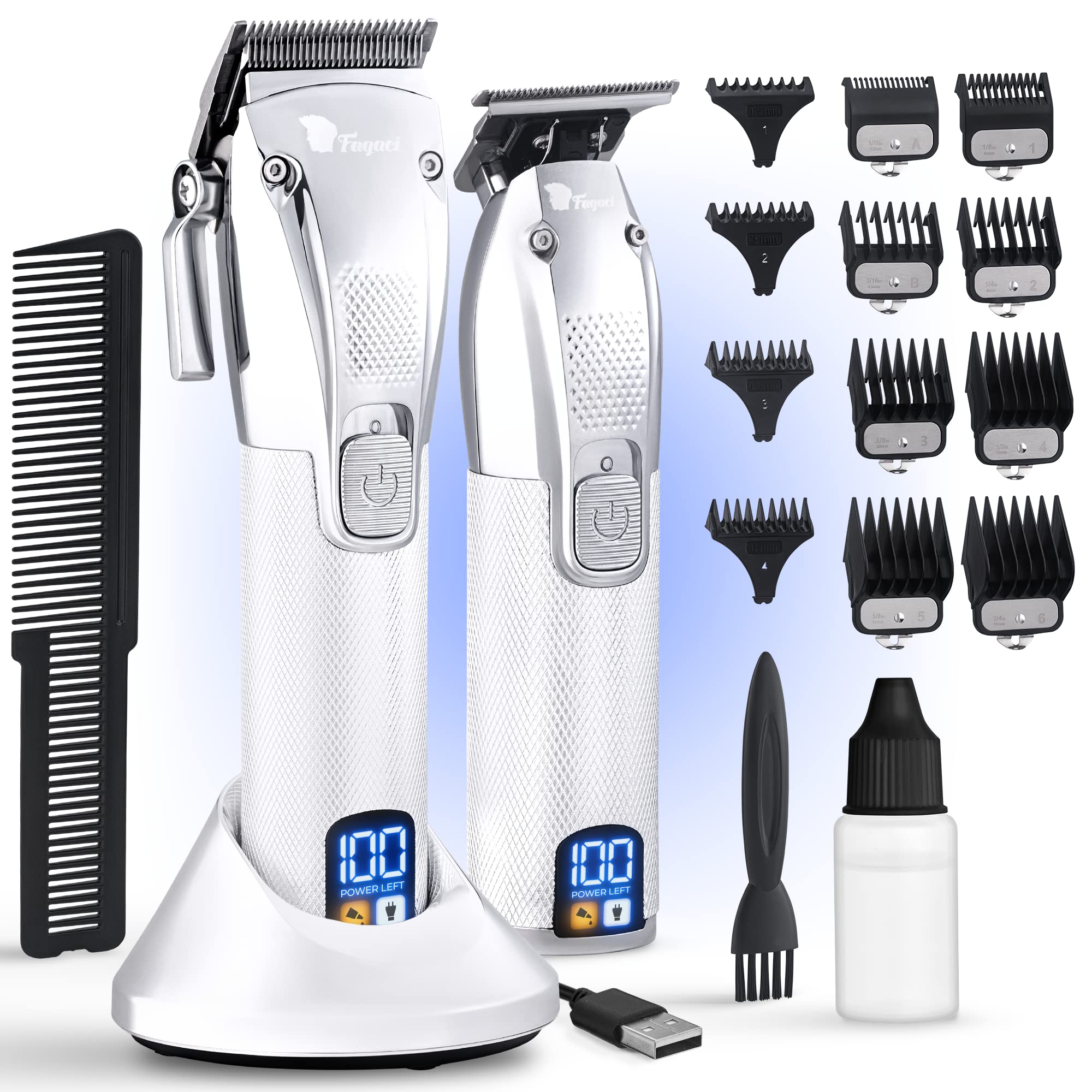 Fagaci Professional Hair Clippers for Men Set Turbo Power with Precise Cutting, Barber Clippers for Hair Cutting, Cordless Hair Clippers and Trimmers Set, Maquina de Cortar Cabello, Haircut Barber Kit