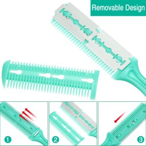 3 Pieces Razor Comb with 10 Pieces Razors, Hair Cutter Comb Cutting Scissors, Double Edge Razor, Hair Thinning Comb Slim Haircuts Cutting Tool (Green)