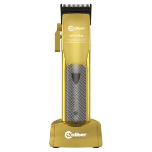 caliber .50 cal limited edition clipper - long lasting 8+ hours of power - ultra low noise technology - rechargeable powerful battery - easy zero gap cut - hair grooming tool for men (gold)