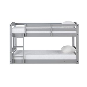 DHP Phoenix Convertible Low Wood Floor Bunk Bed, Stackable and Detachable Bed Frames for Kids, Solid Wood, with Ladder, High Guardrail, Wood Slats, No Boxspring Required, Twin-Over-Twin, Gray