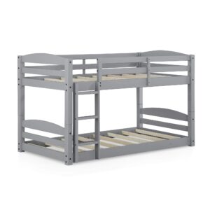 DHP Phoenix Convertible Low Wood Floor Bunk Bed, Stackable and Detachable Bed Frames for Kids, Solid Wood, with Ladder, High Guardrail, Wood Slats, No Boxspring Required, Twin-Over-Twin, Gray