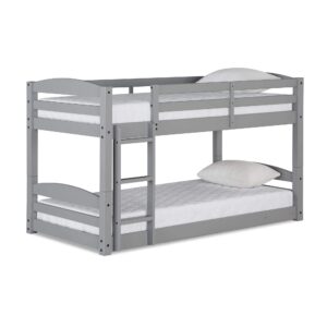 DHP Phoenix Convertible Low Wood Floor Bunk Bed, Stackable and Detachable Bed Frames for Kids, Solid Wood, with Ladder, High Guardrail, Wood Slats, No Boxspring Required, Twin-Over-Twin, Gray