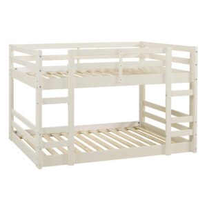 walker edison alexander classic solid wood stackable jr twin over twin bunk bed, twin over twin, white