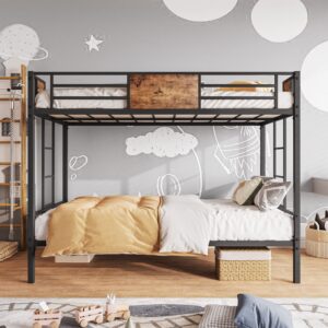 jurmerry metal bunk bed twin over twin with guardrail ladder,no box spring needed, noise free,black color