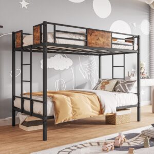 JURMERRY Metal Bunk Bed Twin Over Twin with Guardrail Ladder,No Box Spring Needed, Noise Free,Black Color