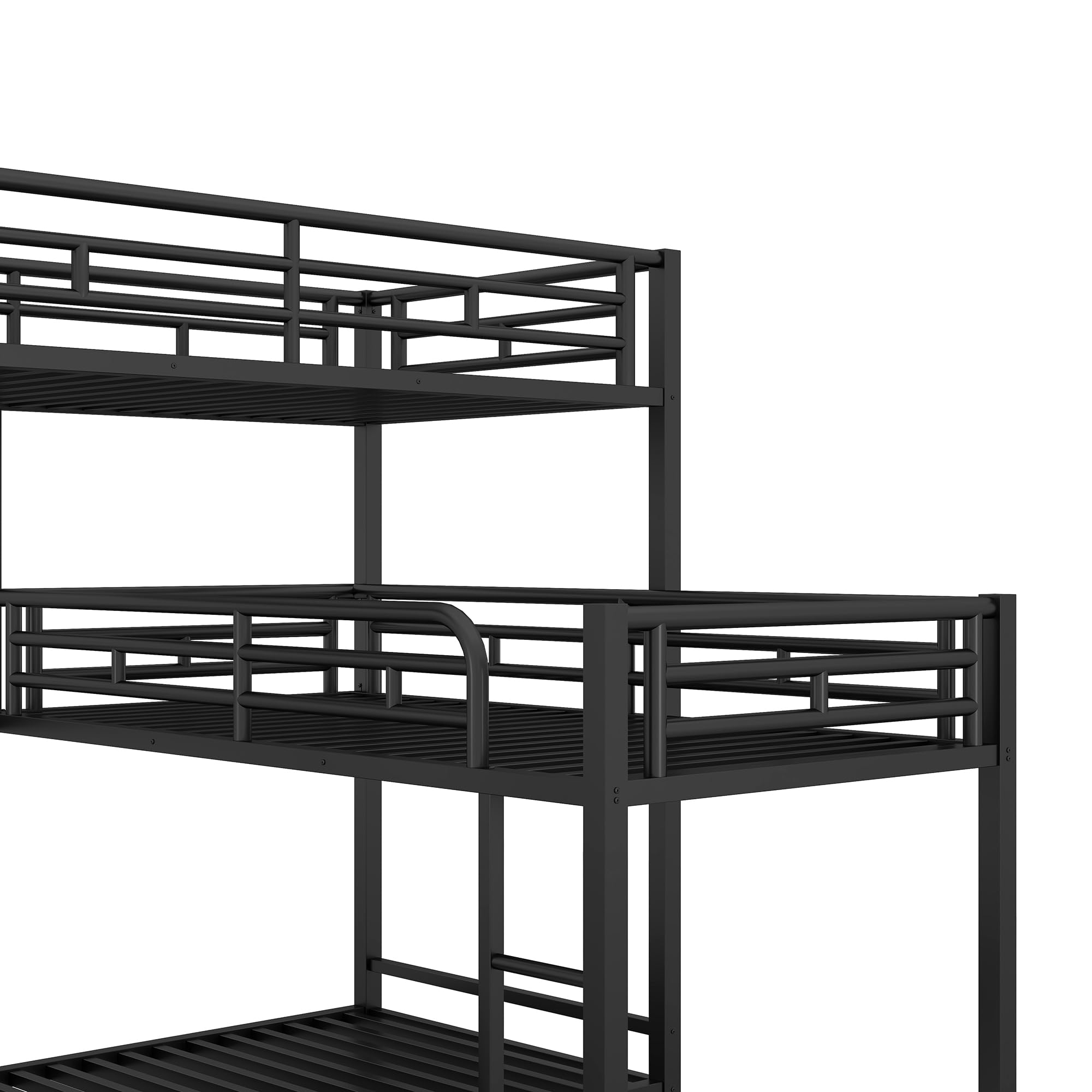 SOFTSEA Heavy Duty Triple Bunk Bed for Kids, Metal L-Shaped Bunk Bed for 3 Kids, Twin Over Twin Over Twin Bunk Bed, Space Saving