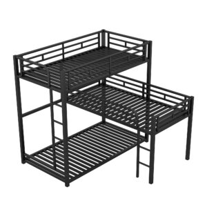 SOFTSEA Heavy Duty Triple Bunk Bed for Kids, Metal L-Shaped Bunk Bed for 3 Kids, Twin Over Twin Over Twin Bunk Bed, Space Saving