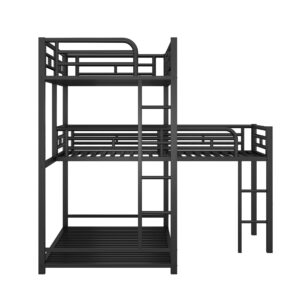 SOFTSEA Heavy Duty Triple Bunk Bed for Kids, Metal L-Shaped Bunk Bed for 3 Kids, Twin Over Twin Over Twin Bunk Bed, Space Saving