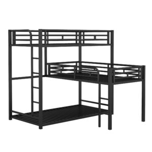 SOFTSEA Heavy Duty Triple Bunk Bed for Kids, Metal L-Shaped Bunk Bed for 3 Kids, Twin Over Twin Over Twin Bunk Bed, Space Saving