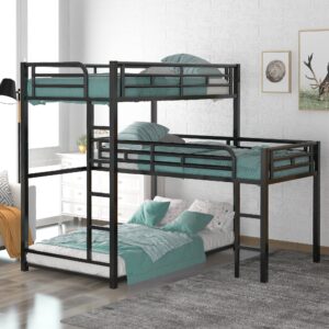 SOFTSEA Heavy Duty Triple Bunk Bed for Kids, Metal L-Shaped Bunk Bed for 3 Kids, Twin Over Twin Over Twin Bunk Bed, Space Saving