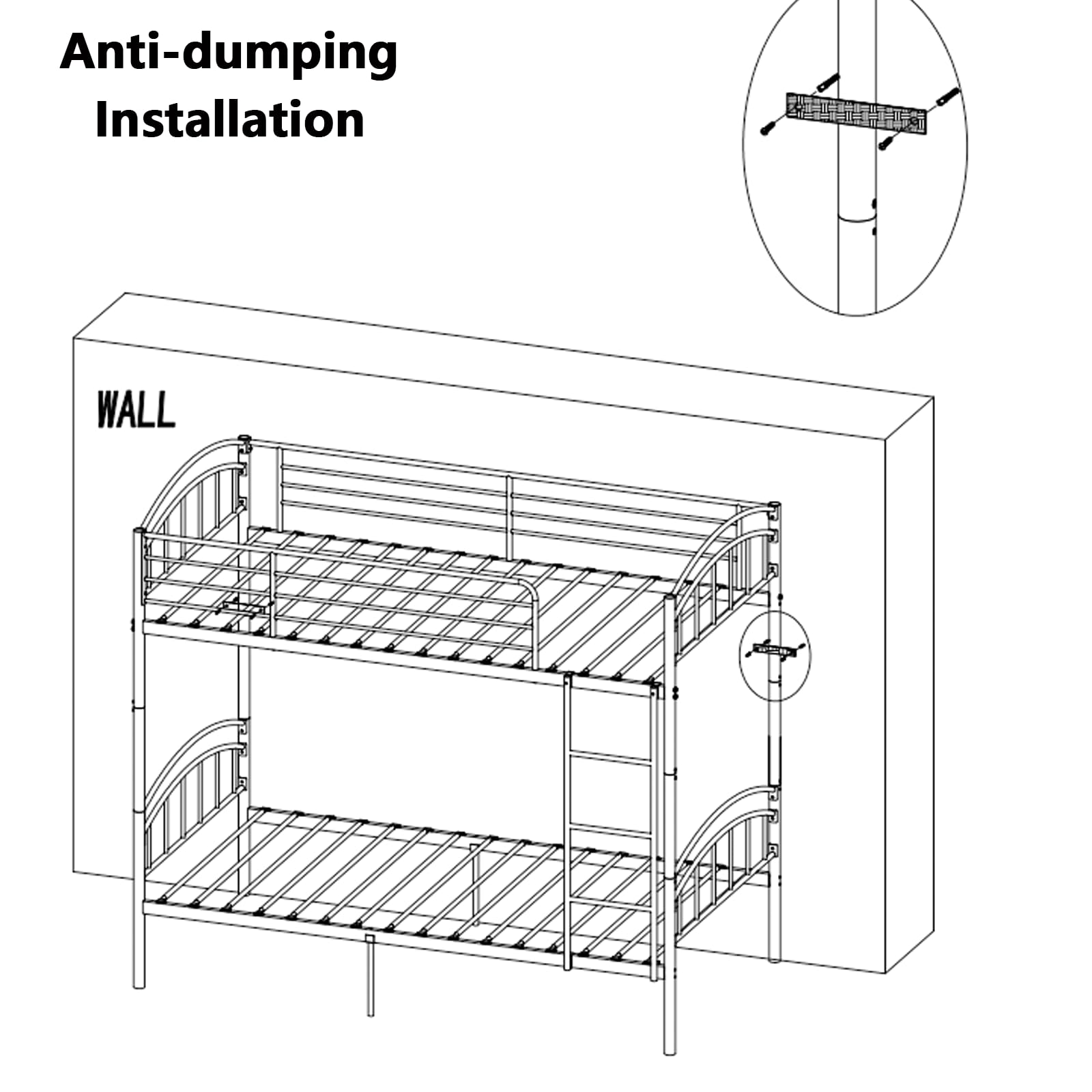 Lumelay Twin Over Twin Bunk Bed, Convertible Metal Bed Frame, Easy Assembly, Full-Length Guardrail, Space-Saving (Black)