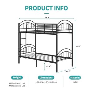 Lumelay Twin Over Twin Bunk Bed, Convertible Metal Bed Frame, Easy Assembly, Full-Length Guardrail, Space-Saving (Black)