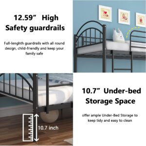 Lumelay Twin Over Twin Bunk Bed, Convertible Metal Bed Frame, Easy Assembly, Full-Length Guardrail, Space-Saving (Black)