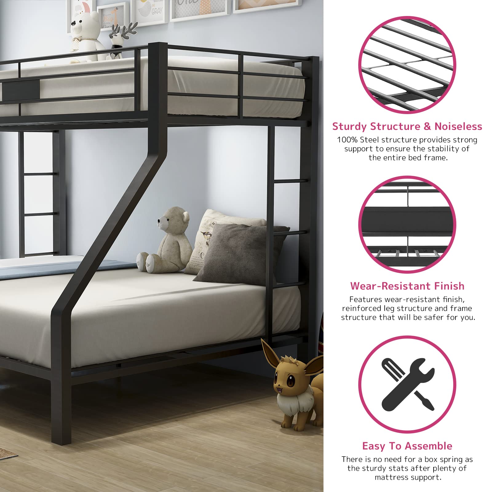 Acme Limbra Frame Twin over Queen Metal Bunk Bed with Ladder in Sandy Black