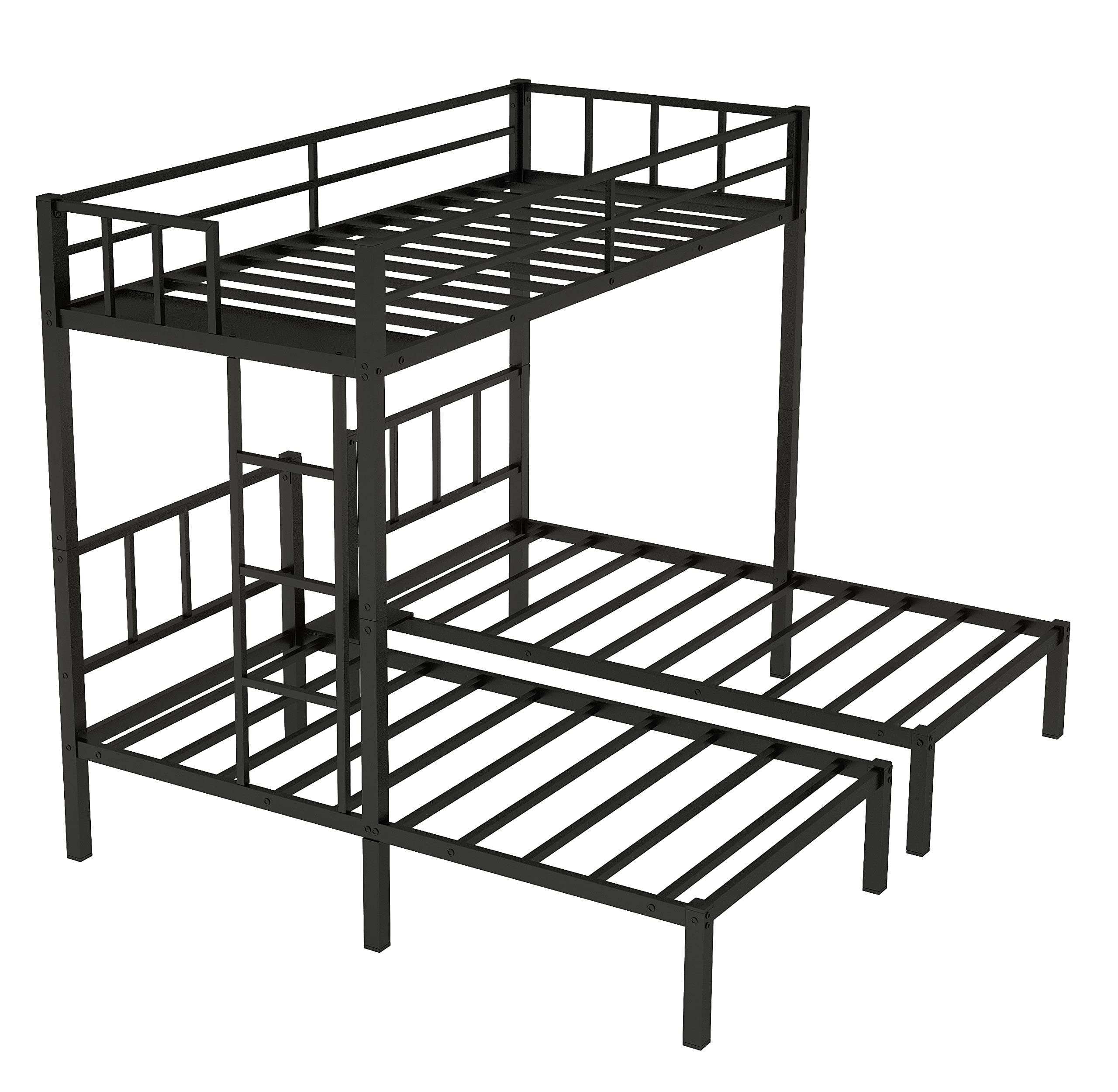 Bellemave Metal Triple Bunk Beds Frame, Twin Over Twin & Twin Bunk Bed with Guardrails, Can Be Separated into 3 Twin Beds for Kids, Teens, Adults, No Box Spring Needed (Black)