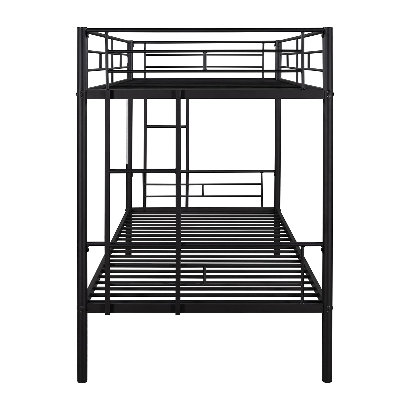 CALABASH Bunk Beds Twin Over Twin, Heavy Duty Twin Size Metal Bunk Bed Frame with Guardrail & Ladders, Space-Saving, Noise Free, No Box Spring Needed (Black)