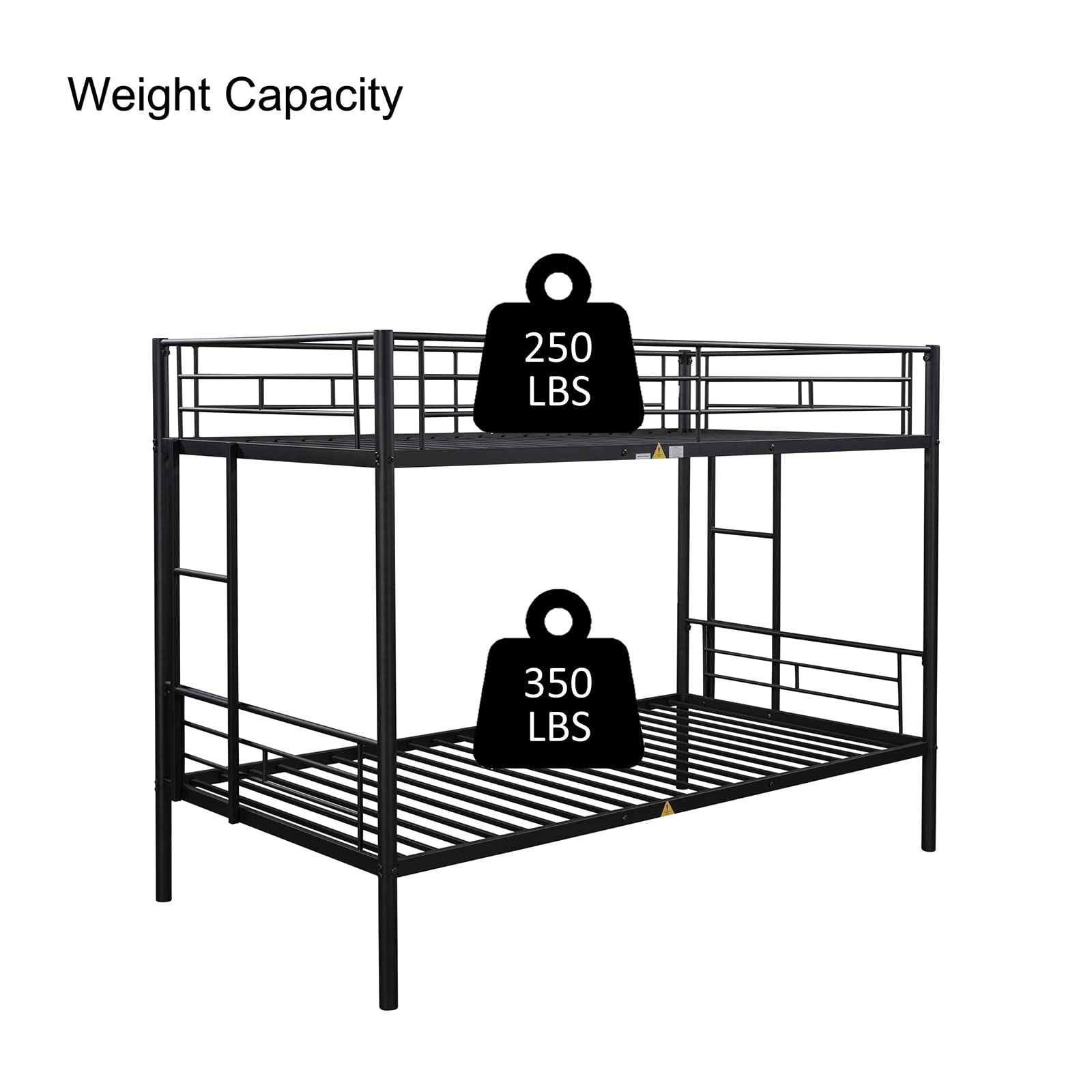 CALABASH Bunk Beds Twin Over Twin, Heavy Duty Twin Size Metal Bunk Bed Frame with Guardrail & Ladders, Space-Saving, Noise Free, No Box Spring Needed (Black)