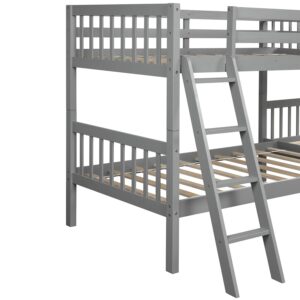 Harper & Bright Designs L-Shaped Twin Size Bunk Bed and Loft Bed, Solid Wood Twin Bunk Bed Loft Bed with Guardrail and Two Ladders for 4 Person (Grey)