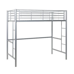 walker edison silver metal twin over loft bunk bed twin size bedframe with ladder computer gaming desk