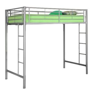 Walker Edison Silver Metal Twin over Loft Bunk Bed Twin Size Bedframe with Ladder Computer Gaming Desk