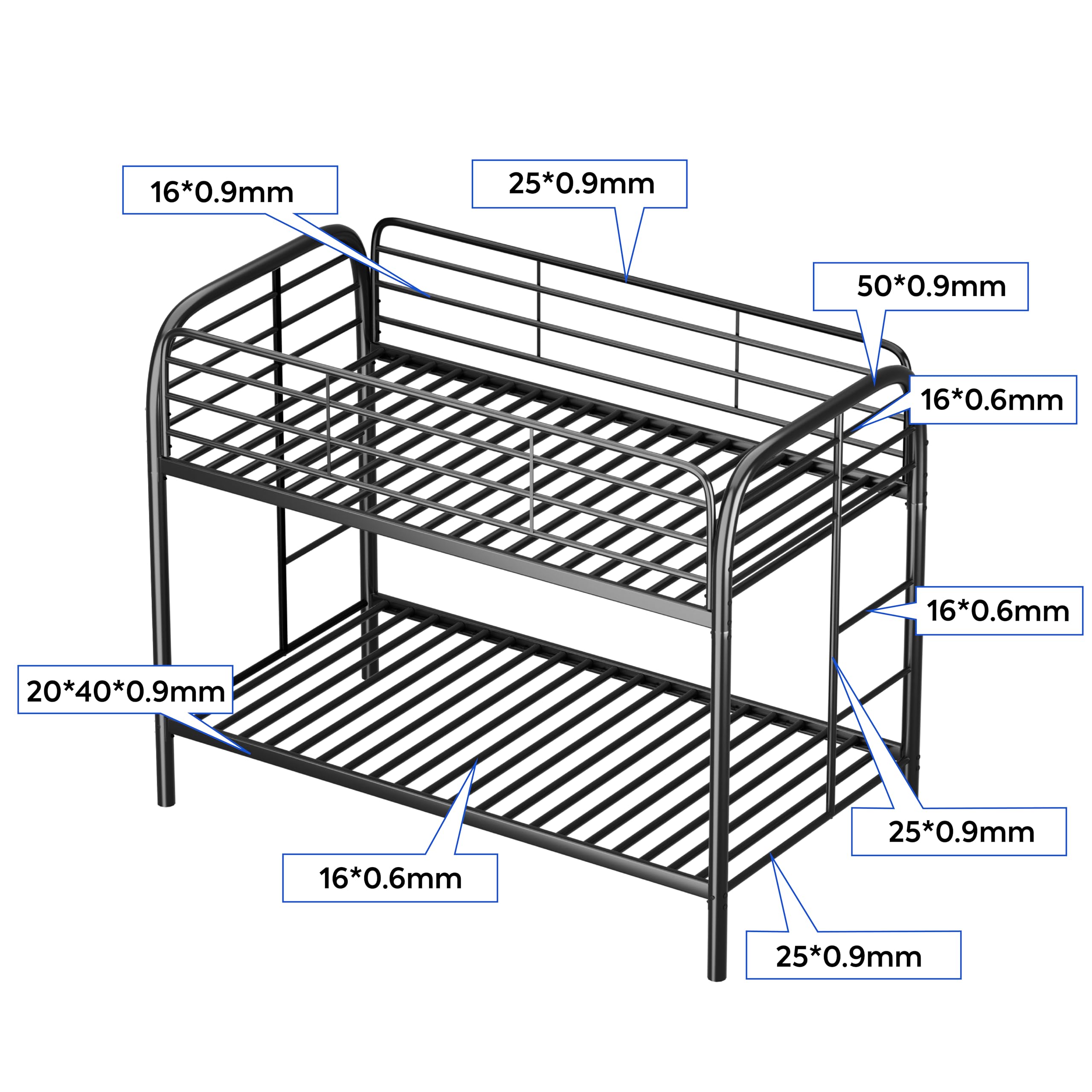 Aobabo Metal Bunk Bed Twin Over Twin Size, Heavy Duty Bed with Safety Guard Rails and Space-Saving Design, Steel Bed for School, Bedroom, Assembly Required, Black