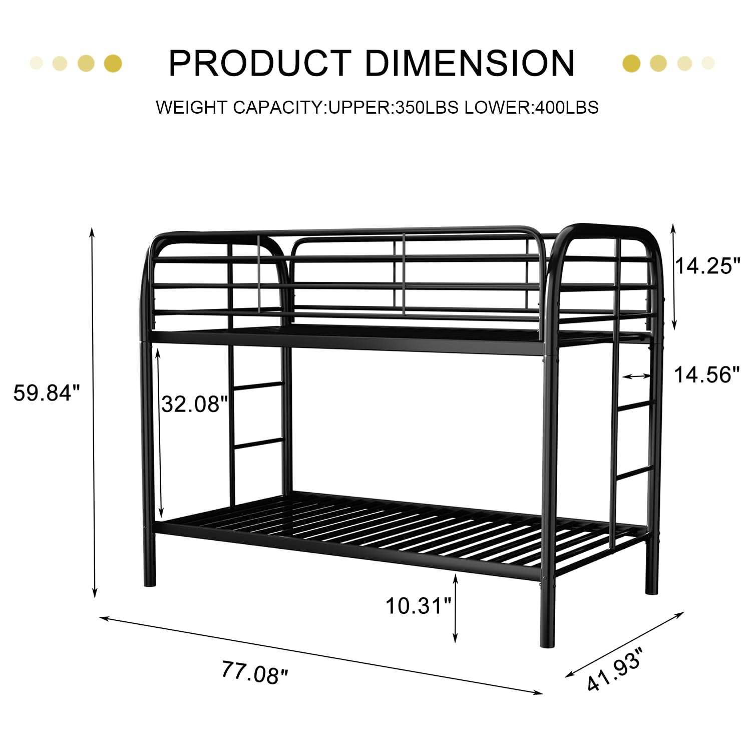 Aobabo Metal Bunk Bed Twin Over Twin Size, Heavy Duty Bed with Safety Guard Rails and Space-Saving Design, Steel Bed for School, Bedroom, Assembly Required, Black