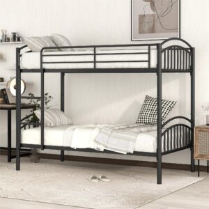 twin over twin metal bunk beds, convertible bunk bed divided into two beds for kids boys girls teens,black