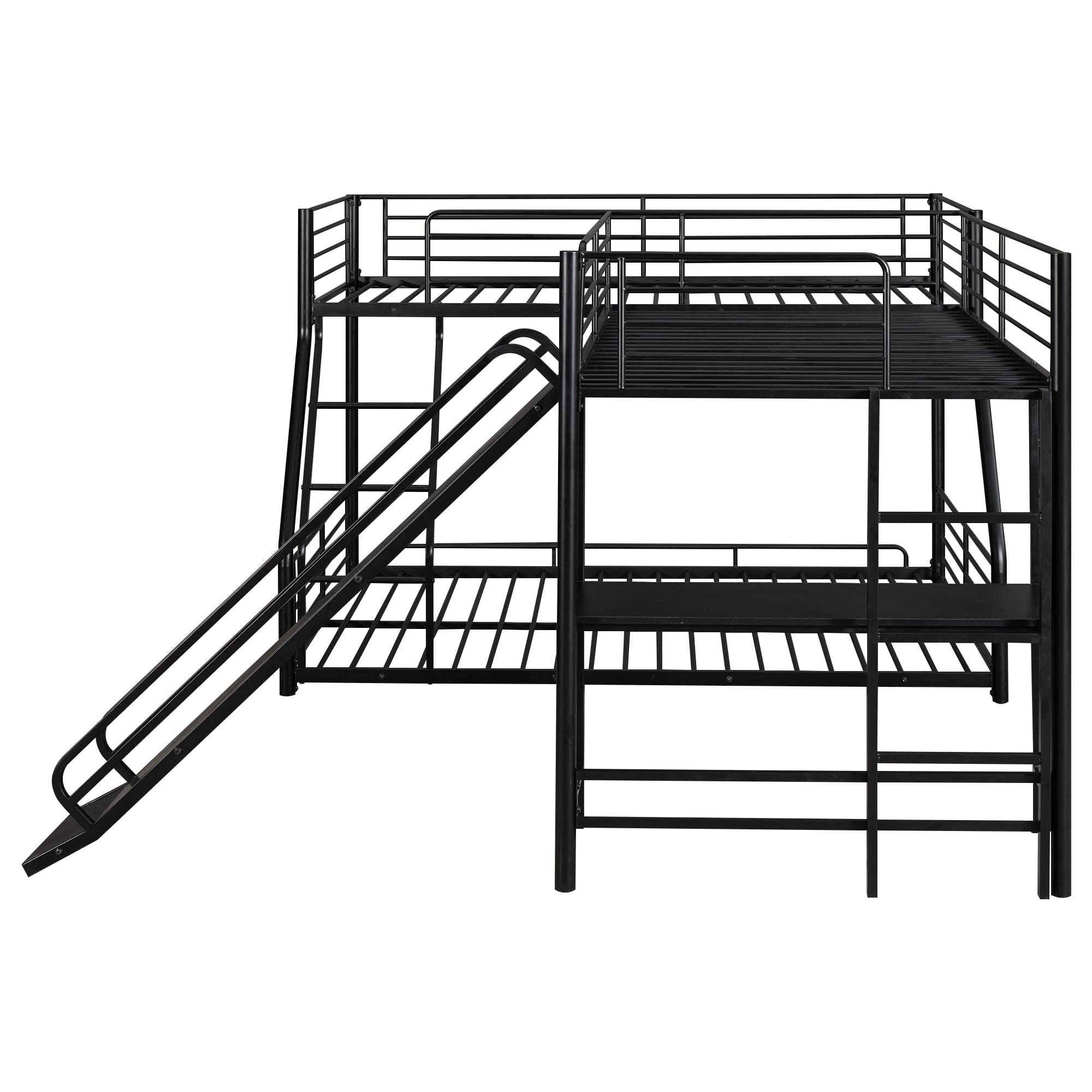 Bellemave L Shaped Bunk Bed for 3, Twin Over Full Metal Bunk Bed Frame with Size Loft Bed, Built-in Desk and Slide, for Kids Girls Boys (Black)