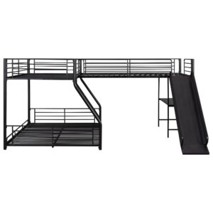 Bellemave L Shaped Bunk Bed for 3, Twin Over Full Metal Bunk Bed Frame with Size Loft Bed, Built-in Desk and Slide, for Kids Girls Boys (Black)