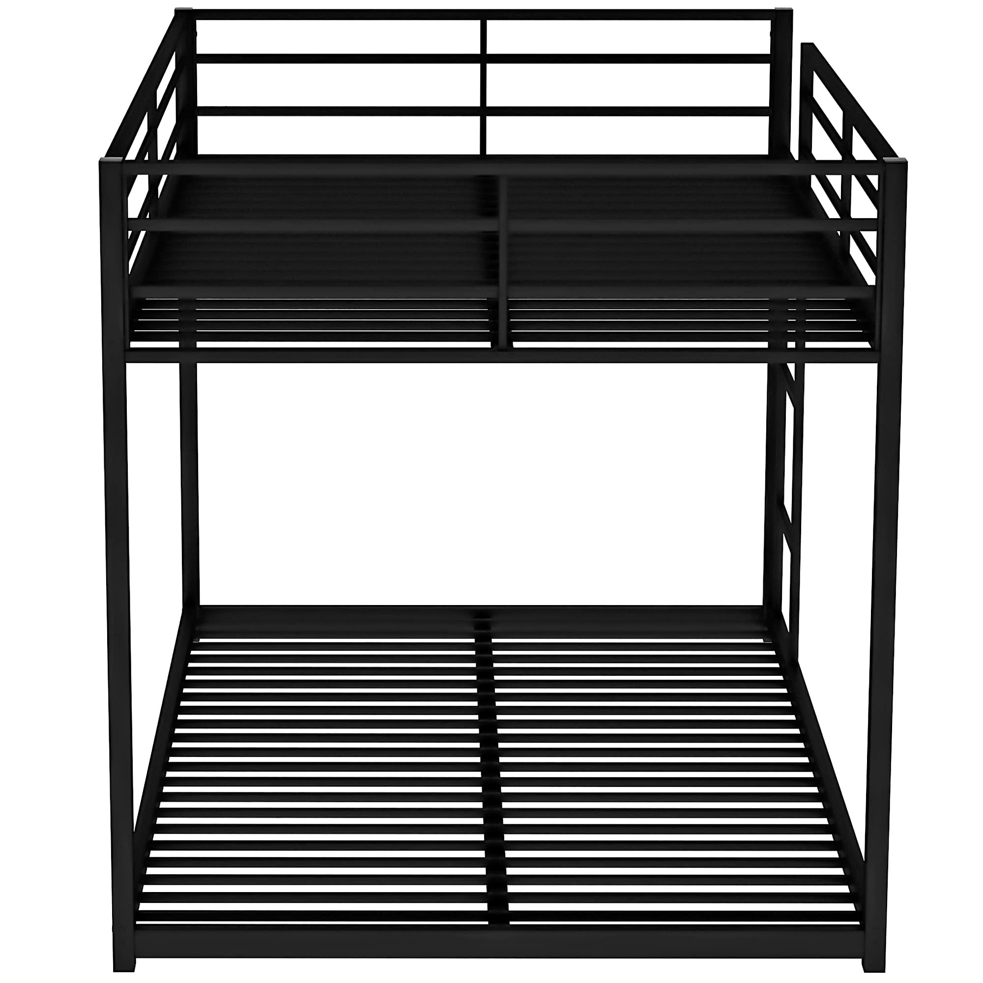 SOFTSEA Low Bunk Bed with Built-in Ladder Full Over Full Floor Bunk Beds Heavy Duty Metal Bunk Bed with Full-Length Guardrail