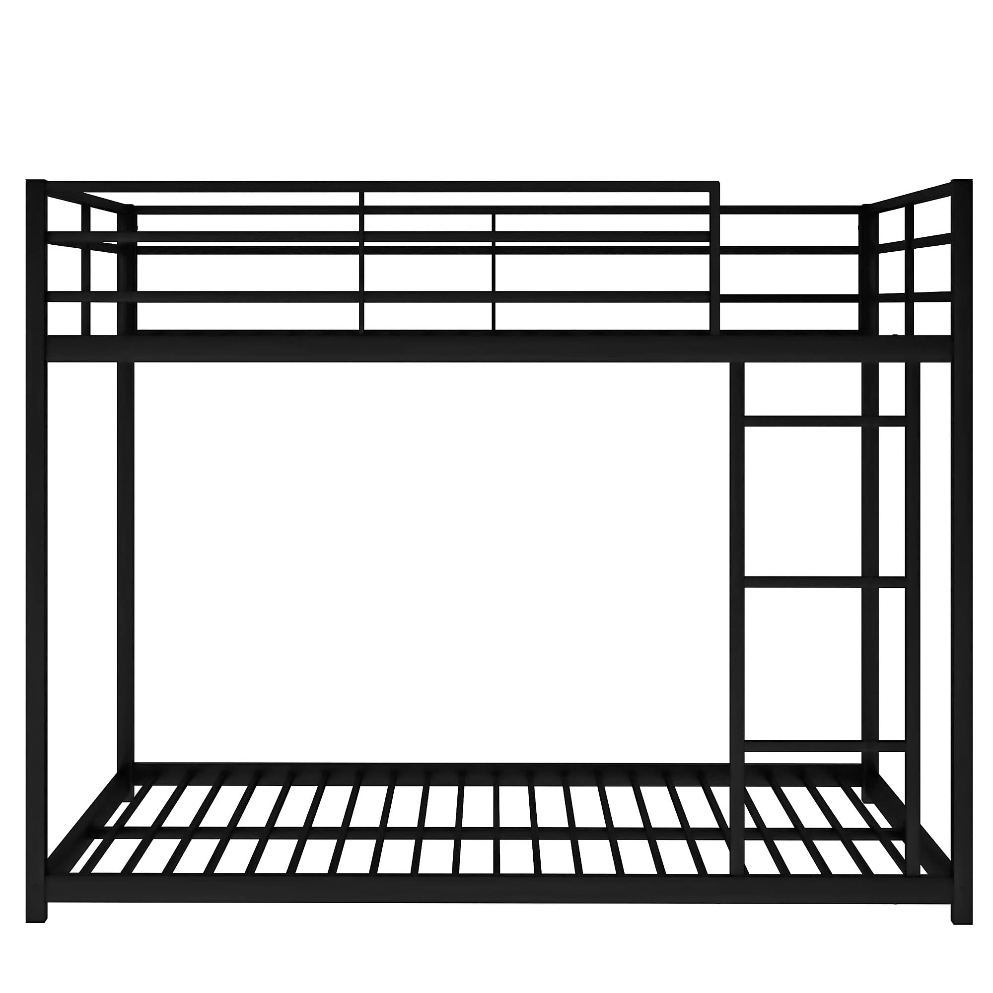 SOFTSEA Low Bunk Bed with Built-in Ladder Full Over Full Floor Bunk Beds Heavy Duty Metal Bunk Bed with Full-Length Guardrail