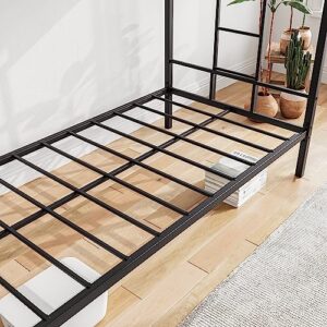 VECOCHO Metal Bunk Bed Twin Over Twin with 2- Side Ladder and Full-Length Guardrail，Space-Saving Design/No Box Spring Needed/Noise Free,Black & Vintage Brown