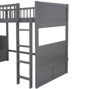 BIADNBZ Twin Over Twin Bunk Bed with a Loftbed Attached, Wood L-Shaped Triple Bunkbeds wth 2 Drawers, for 3 Kids Teens Boys Girls Bedroom, Gray