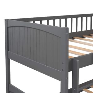 BIADNBZ Twin Over Twin Bunk Bed with a Loftbed Attached, Wood L-Shaped Triple Bunkbeds wth 2 Drawers, for 3 Kids Teens Boys Girls Bedroom, Gray