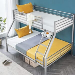 Bonnlo Bunk Beds Twin over Full Size with Flat Rung Steps, Heavy Duty Bunk Beds for Kids/Teens/Adults,13 inches Reinforced Guardrail, Gray