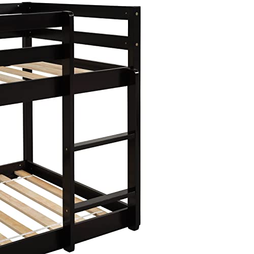 HomSof Twin Floor Bunk Bed, Twin Over Twin, Espresso