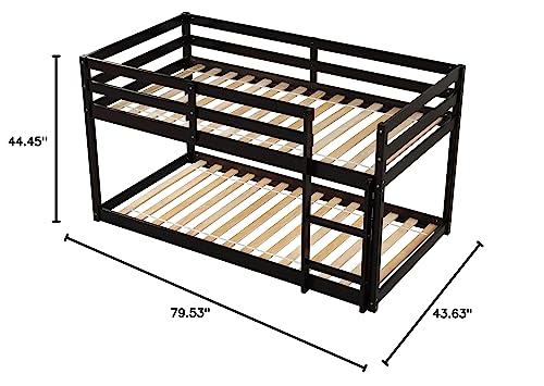 HomSof Twin Floor Bunk Bed, Twin Over Twin, Espresso