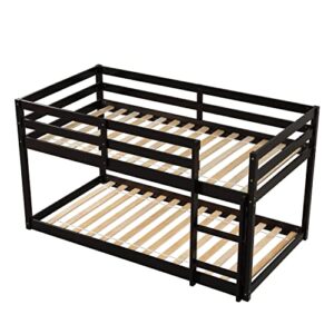 HomSof Twin Floor Bunk Bed, Twin Over Twin, Espresso