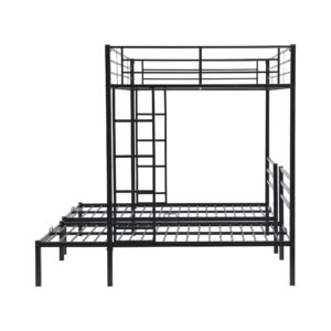 BIADNBZ Full Over Twin & Twin Size Triple Bunk Beds for 3,Sturdy Heavy Duty Bedframe with Built-in Shelf and 2 Side Ladders for Kids Teens Adults Bedroom Dorm,Black