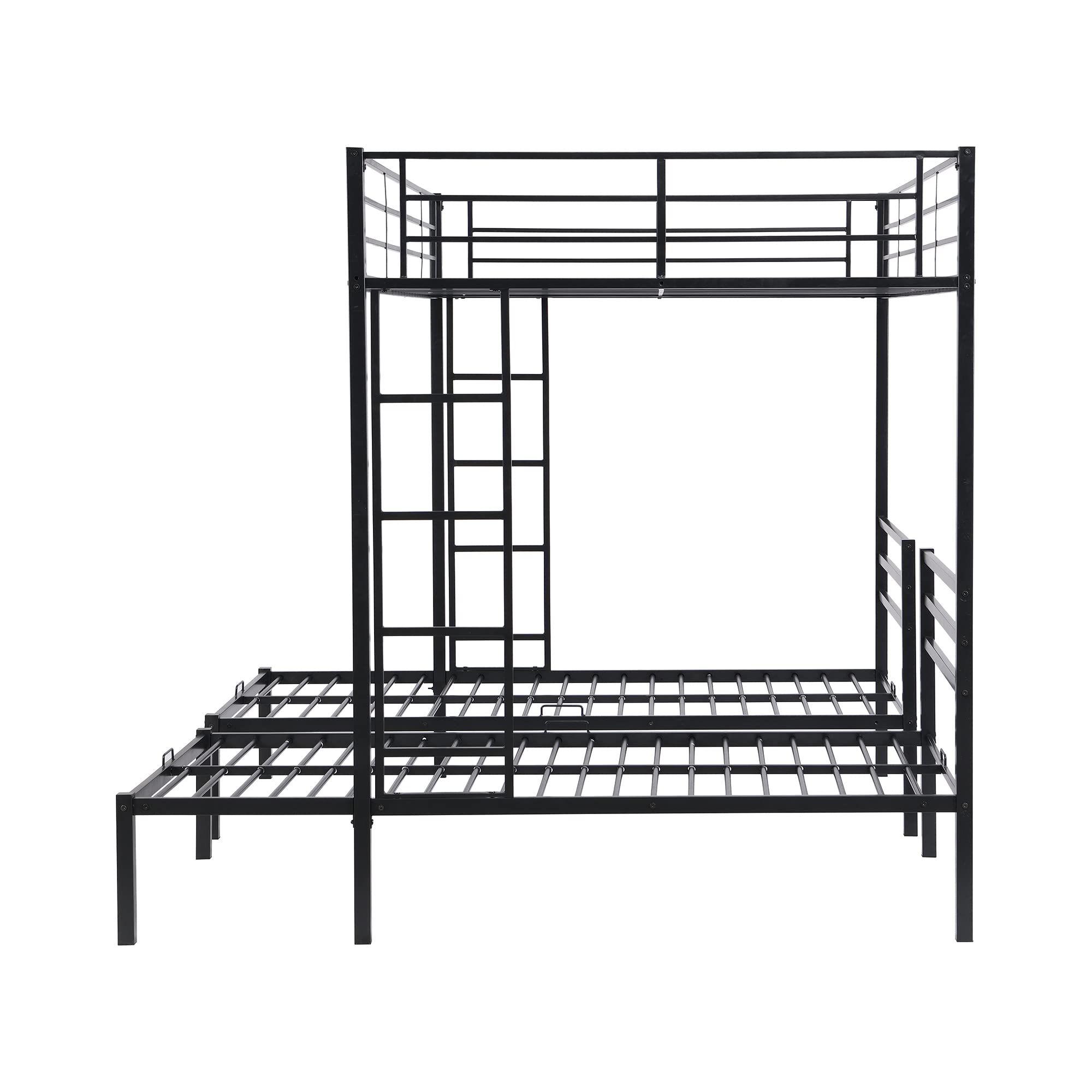 BIADNBZ Full Over Twin & Twin Size Triple Bunk Beds for 3,Sturdy Heavy Duty Bedframe with Built-in Shelf and 2 Side Ladders for Kids Teens Adults Bedroom Dorm,Black