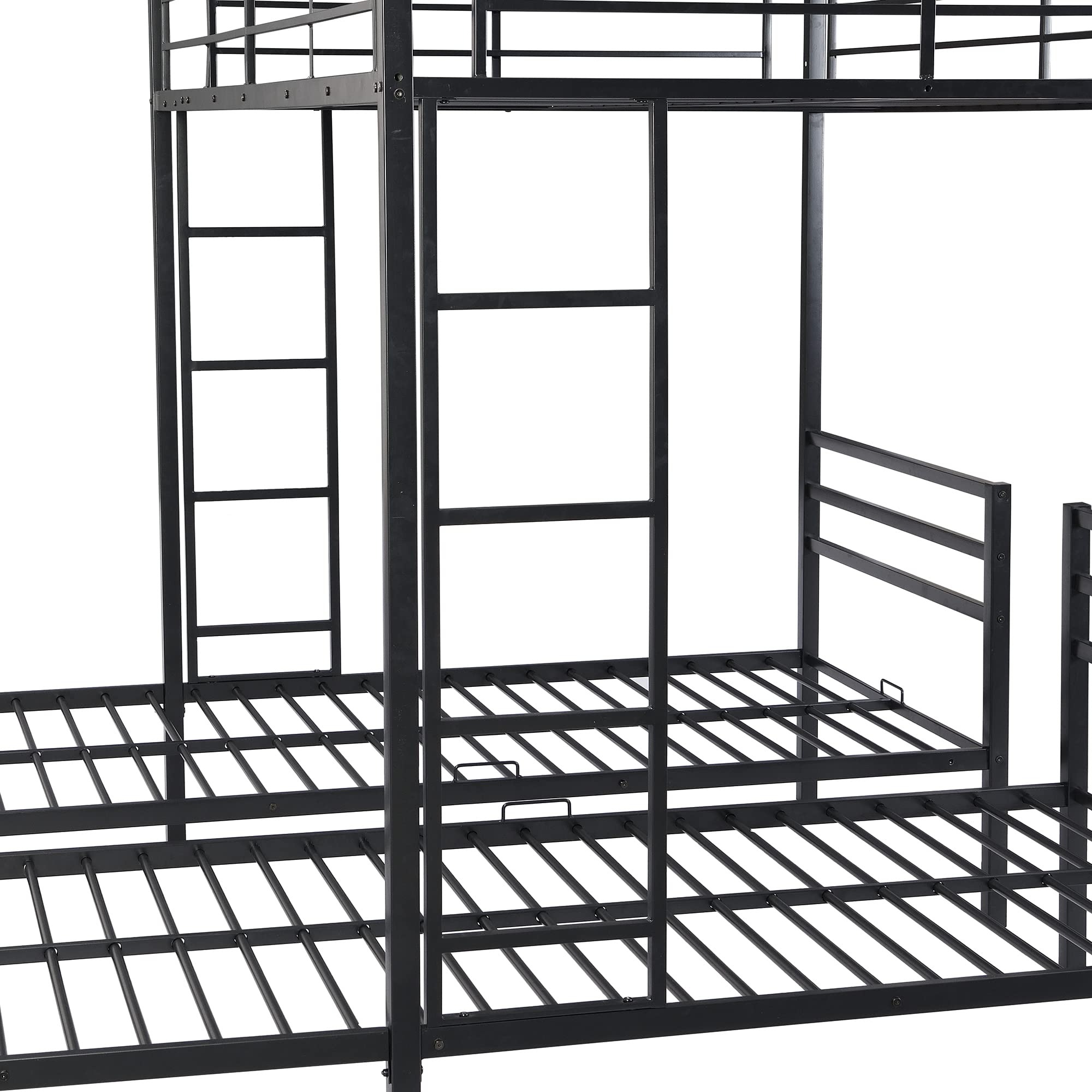 BIADNBZ Full Over Twin & Twin Size Triple Bunk Beds for 3,Sturdy Heavy Duty Bedframe with Built-in Shelf and 2 Side Ladders for Kids Teens Adults Bedroom Dorm,Black