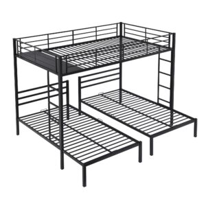 BIADNBZ Full Over Twin & Twin Size Triple Bunk Beds for 3,Sturdy Heavy Duty Bedframe with Built-in Shelf and 2 Side Ladders for Kids Teens Adults Bedroom Dorm,Black