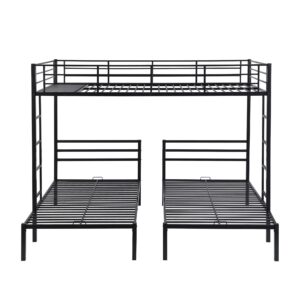 BIADNBZ Full Over Twin & Twin Size Triple Bunk Beds for 3,Sturdy Heavy Duty Bedframe with Built-in Shelf and 2 Side Ladders for Kids Teens Adults Bedroom Dorm,Black