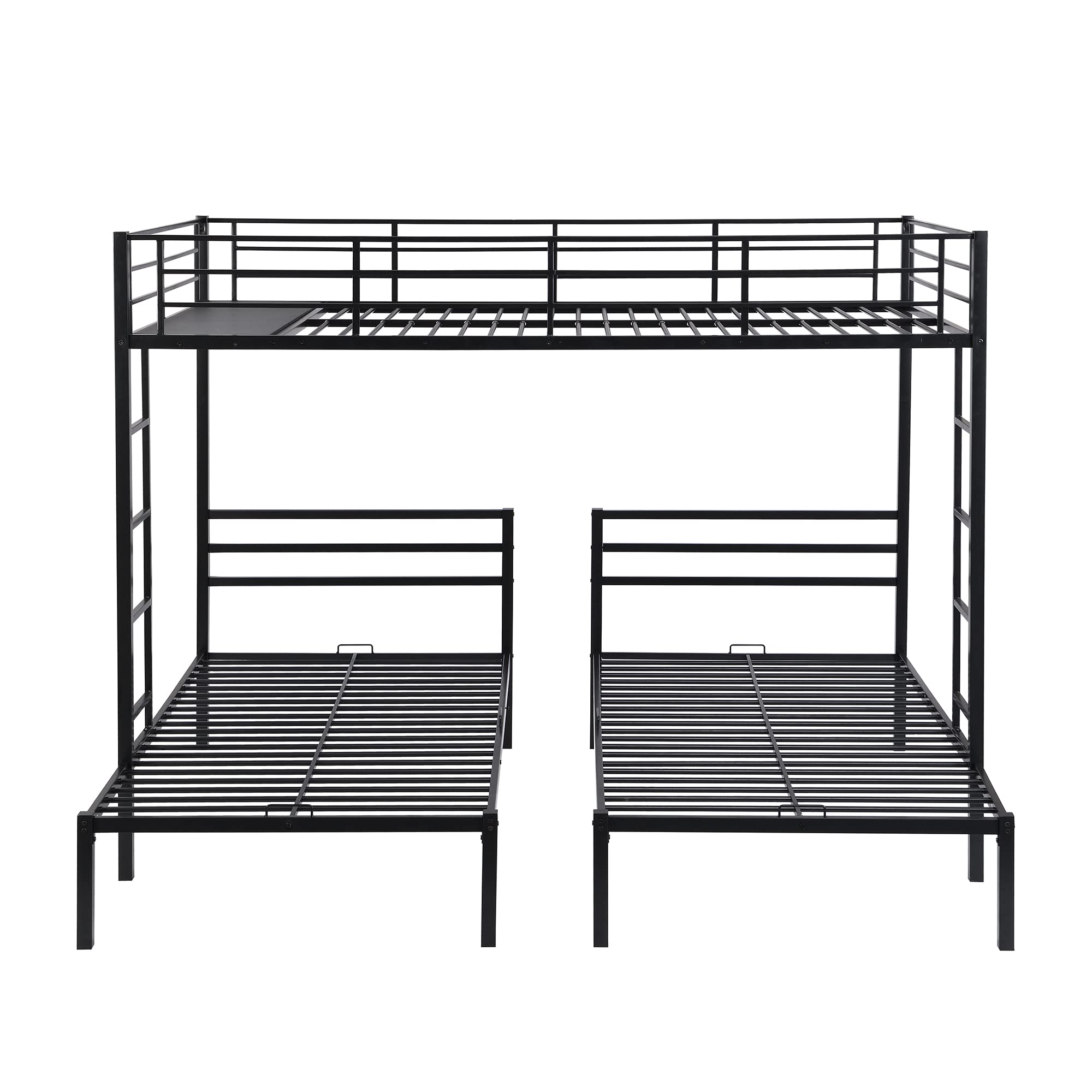 BIADNBZ Full Over Twin & Twin Size Triple Bunk Beds for 3,Sturdy Heavy Duty Bedframe with Built-in Shelf and 2 Side Ladders for Kids Teens Adults Bedroom Dorm,Black