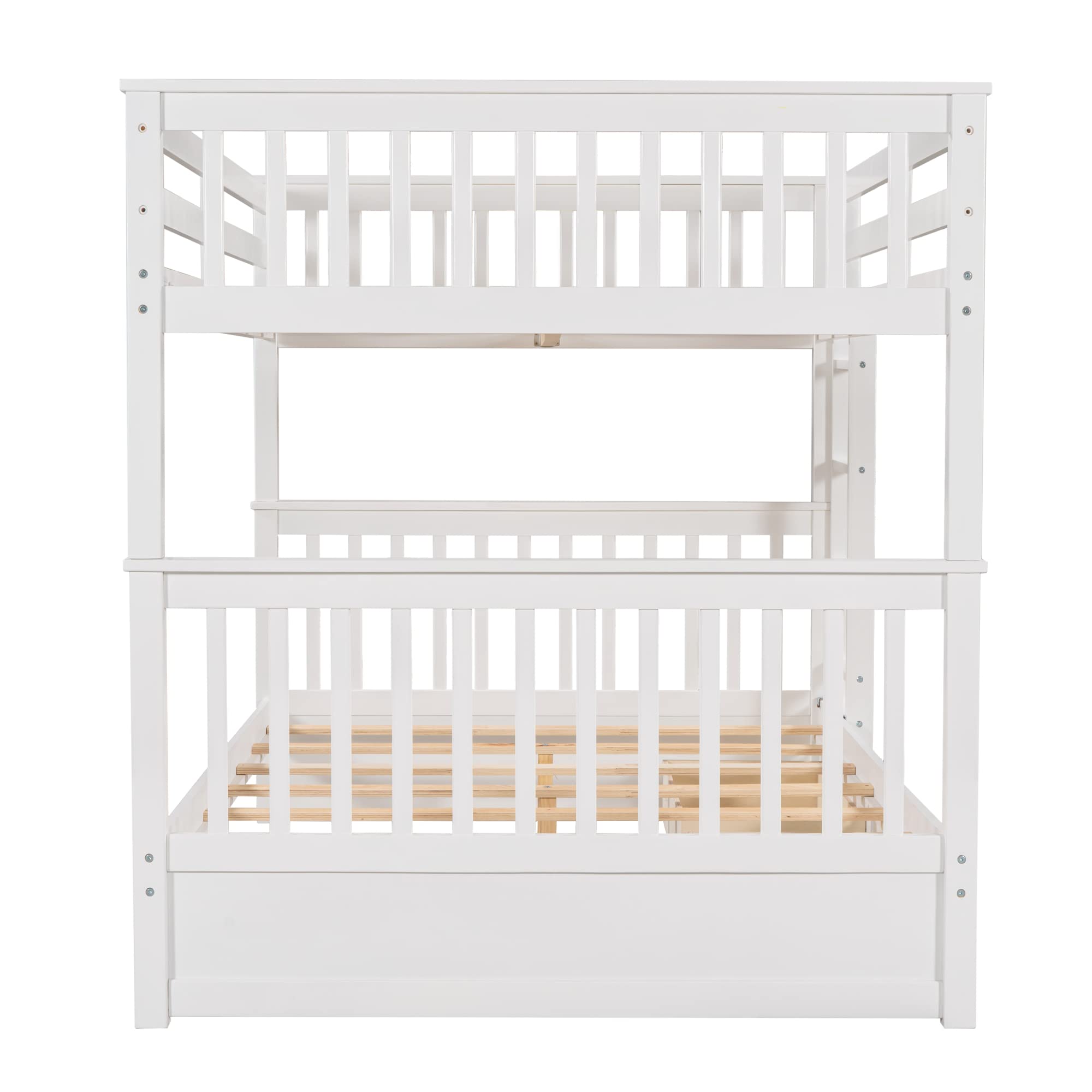 Harper & Bright Designs Full Over Full Bunk Bed with Drawers, Full Size Bunk Bed, Solid Wood Bunk Bed Frame with Ladders & 2 Storage Drawers, Bedroom Furniture (White, Full/Full with Drawers)