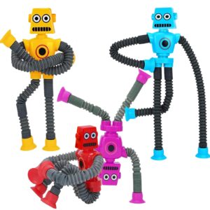 utosday 4 pieces telescopic suction cup robot toy, pop tubes fidget toys, shape changing telescopic tube sensory toys with light, pop tubes suction toys, led fidget tubes sensory toys for girls boys