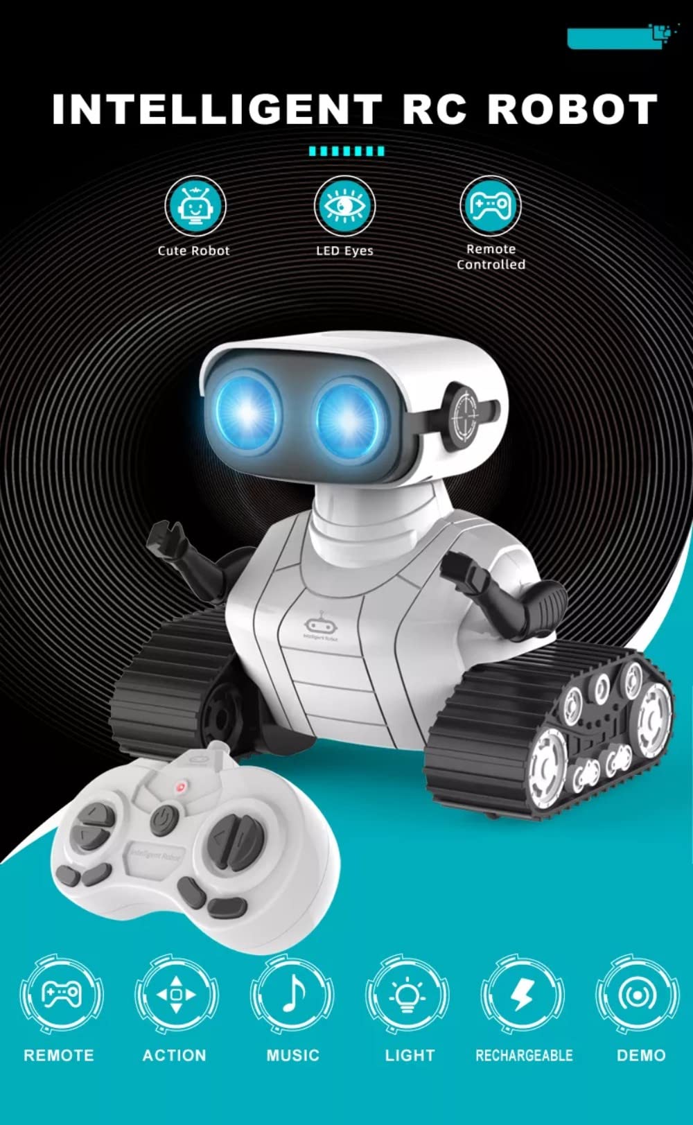 BOPTU Robot Toys, Rechargeable Robot Toy with Remote Control, Music, LED Eyes, Dance Moves, Flexible Head and Arms, Smart Sensing for Kids Boys Girls