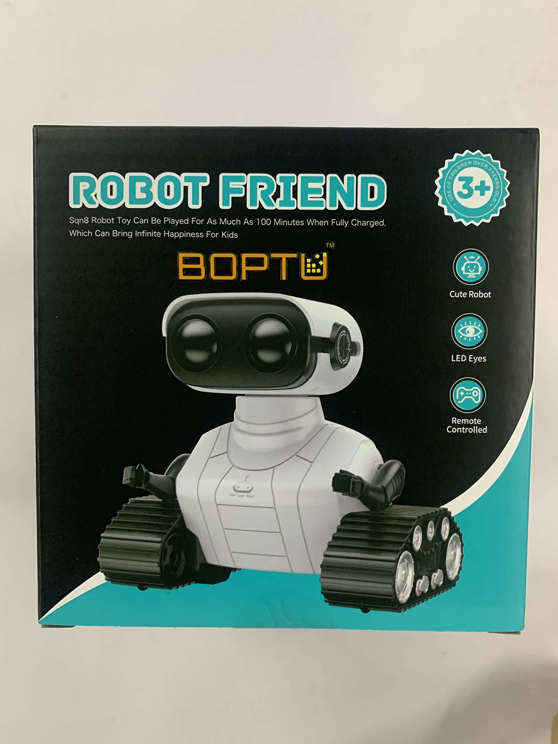 BOPTU Robot Toys, Rechargeable Robot Toy with Remote Control, Music, LED Eyes, Dance Moves, Flexible Head and Arms, Smart Sensing for Kids Boys Girls