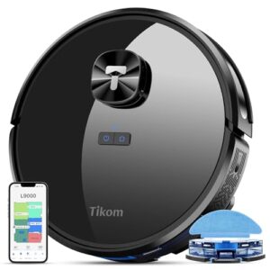 tikom l9000 robot vacuum and mop combo, lidar navigation, 4000pa robotic vacuum cleaner, up to 150mins, smart mapping, 14 no-go zones, good for pet hair, carpet, hard floor