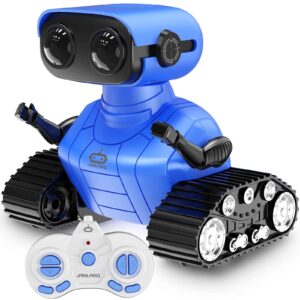 jamlamq robot toys for 3 years old boys girls-rechargeable remote control robot toys,toy with music and led eyes,emo robot with auto-demonstration,dance moves,kids toys gifts (blue)